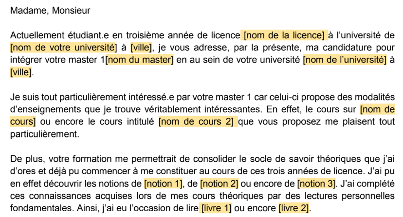 Lettre de motivation Master 1 : exemple et modèle à télécharger